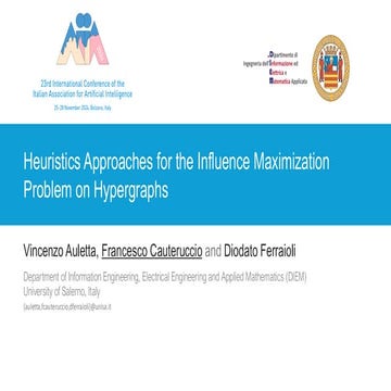 Heuristics Approaches For The Influence Maximization Problem On Hypergraphs Ppt