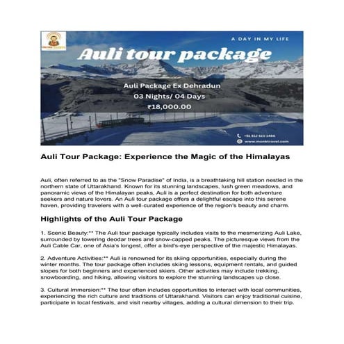 Unforgettable Auli: Customized Tour Packages for All Seasons | DOCX