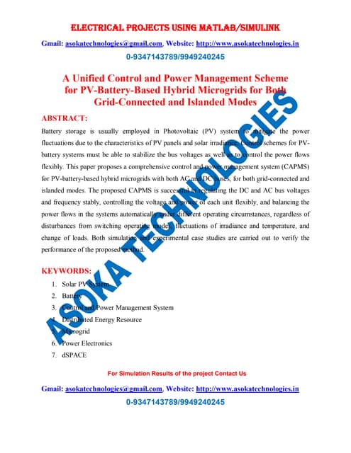 A Unified Control And Power Management Scheme For Pv Battery Based