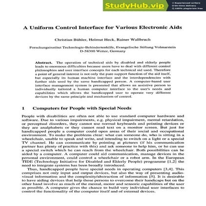 A Uniform Control Interface For Various Electronic Aids | PDF
