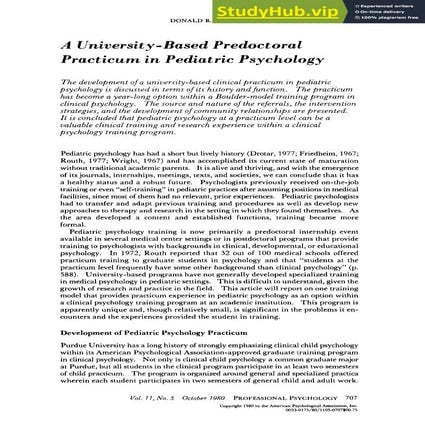 A University-Based Predoctoral Practicum In Pediatric Psychology | PDF