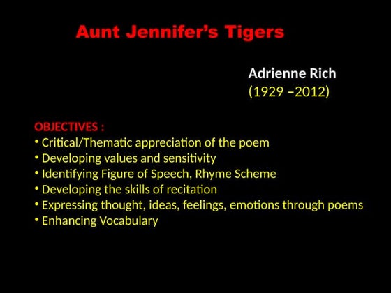 Aunt jennifer's tigers | PPTX | Needlework | Arts and Crafts