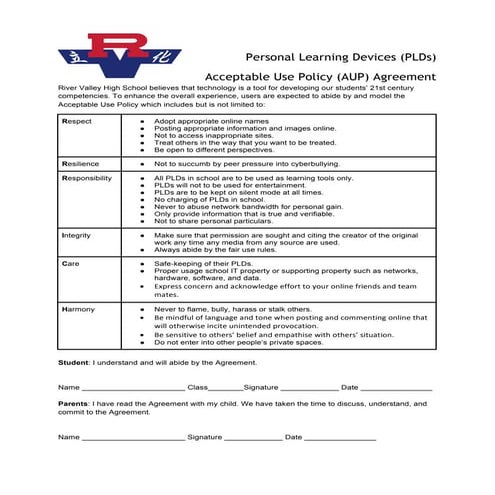 RVHS PLD Acceptable Use Policy | PDF