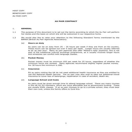 Contrat au pair | PDF