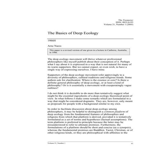 The Basics of Deep Ecology | PDF