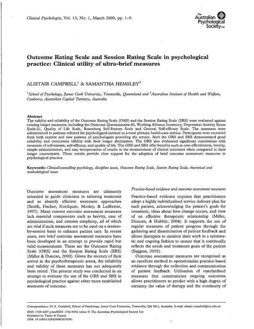 Child Outcome Rating Scale (CORS) | PDF