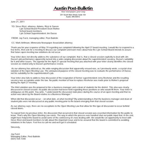 Austin Post-Bulletin letter | PDF