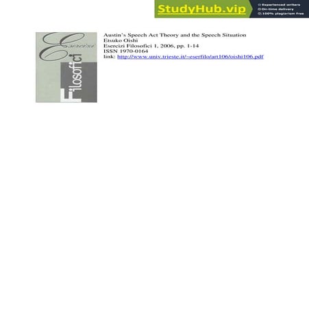 Austin S Speech Act Theory And The Speech Situation | PDF