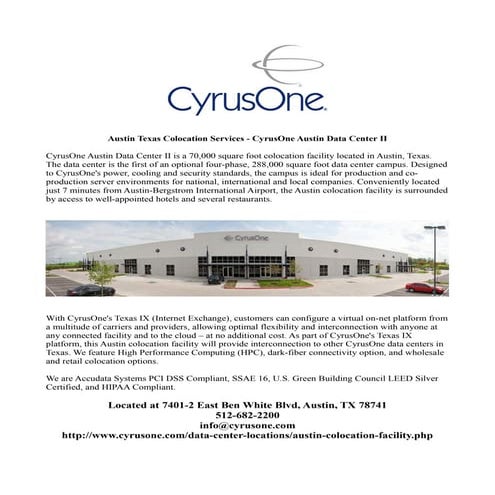 Austin texas colocation services cyrus one austin data center ii | PDF