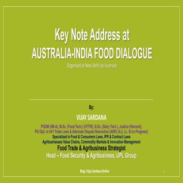 Keynote address at Australia-India Food Dialogue | PPTX