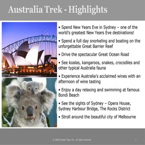 Australia Trek Itinerary 2009 | PPT