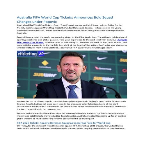 Australia FIFA World Cup Tickets Announces Bold Squad Changes under ...