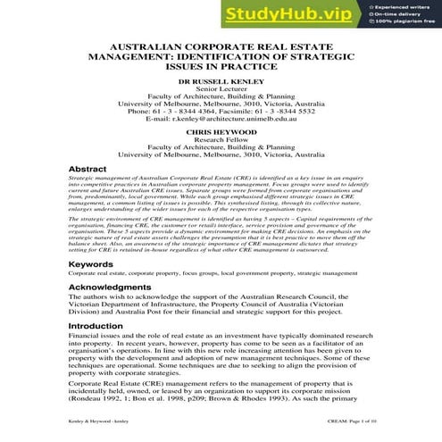 Australian Corporate Real Estate Management Identification Of Strategic ...