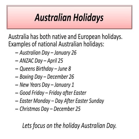 Australian holidays | PPTX