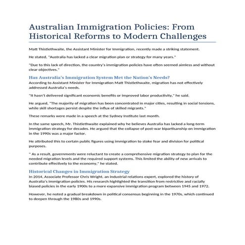 Australian Immigration Policies From Historical Reforms to Modern Challenges.docx
