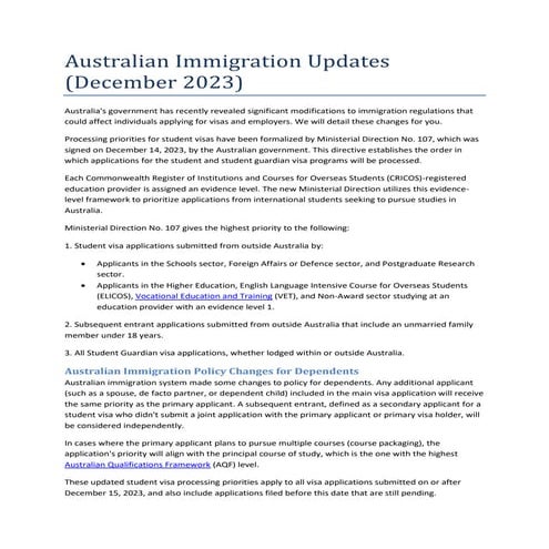 Australian Immigration Updates (December 2023).docx | Secondary ...
