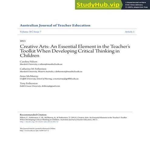 Australian Journal Of Teacher Education Creative Arts An Essential ...