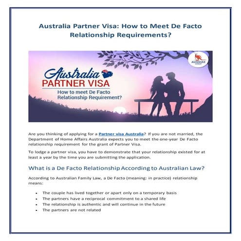 Australia partner visa how to meet de facto relationship requirements ...