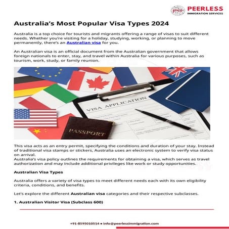 Australia’s Most Popular Visa Types 2024 | PDF