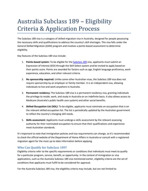 Australia Immigration from UAE: Key Points | PDF