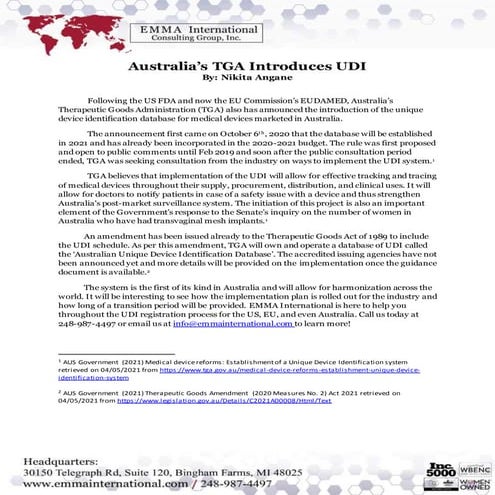 Australia’s TGA Introduces UDI | DOCX