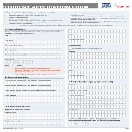 SAE International application form for Australia. | PDF