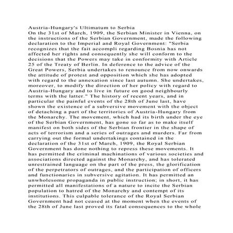 Austria-Hungarys Ultimatum to Serbia On the 31st of March, 1909, .docx