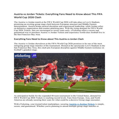 Austria vs Jordan Tickets Everything Fans Need to Know about This FIFA ...