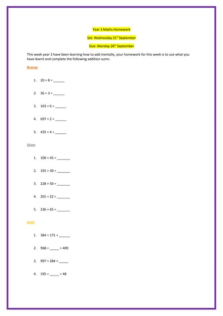 Year 5 homework week 3 maths | DOC