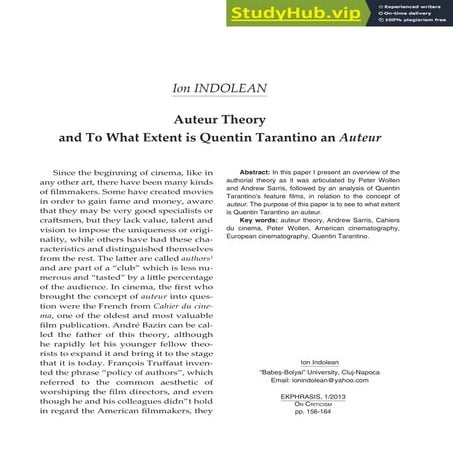 Auteur Theory And To What Extent Is Quentin Tarantino An Auteur | PDF