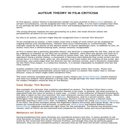 Auteur Theory And Its Implications | PDF