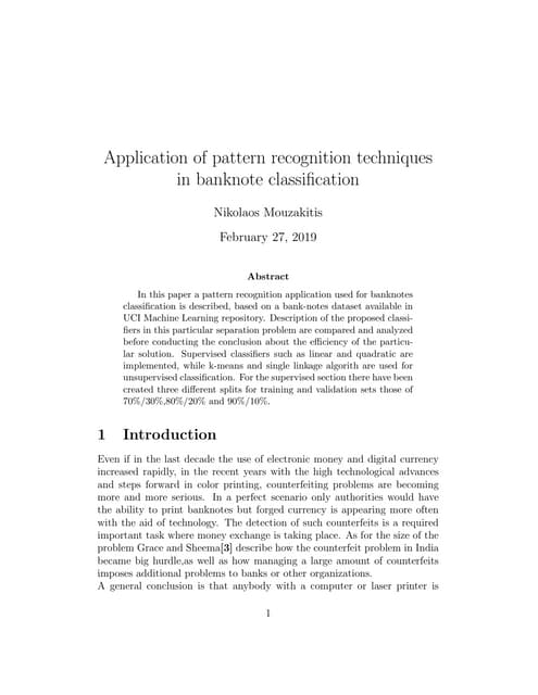 Application of pattern recognition techniques in banknote ... Application of pattern recognition techniques in banknote ...