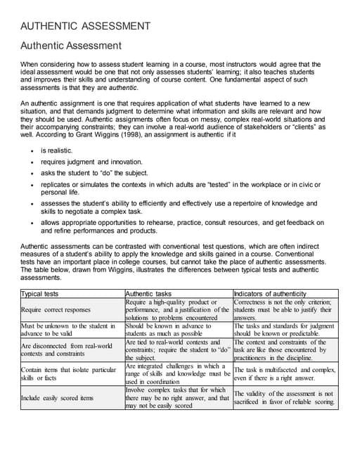 authentic vs. traditional assessment | PPT