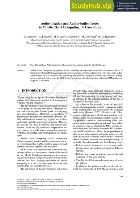Authentication And Authorization Issues In Mobile Cloud Computing A