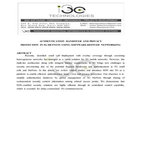 AUTHENTICATION HANDOVER AND PRIVACY PROTECTION IN 5G HETNETS USING SOFTWARE-DEFINED NETWORKING | PDF
