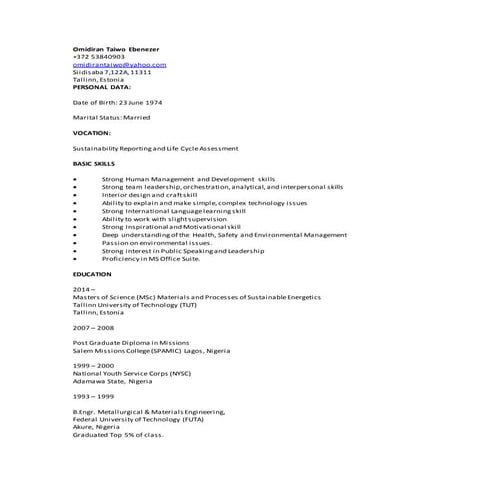 Authentic cv | DOCX | Business | Business and Finance