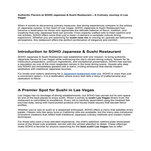 Authentic Flavors at SOHO Japanese & Sushi Restaurant – A Culinary ...