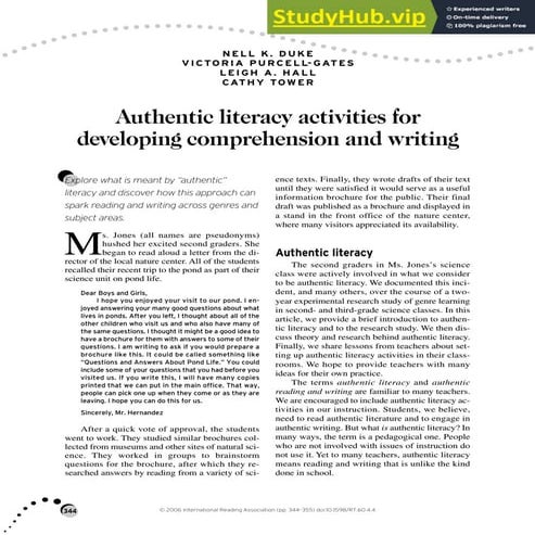 Authentic Literacy Activities For Developing Comprehension And Writing ...