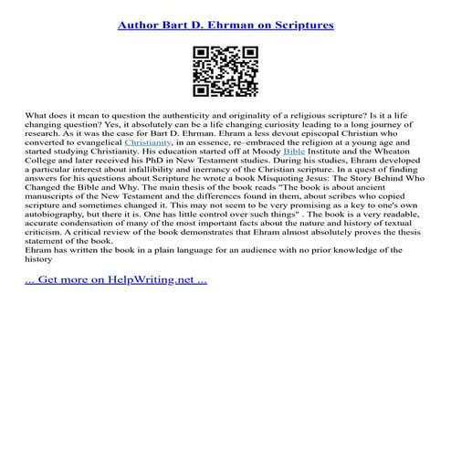 Author Bart D. Ehrman On Scriptures | PDF