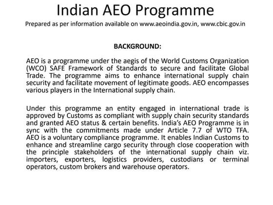 Knowledge of Authorized Economic Operator (AEO) | PPT