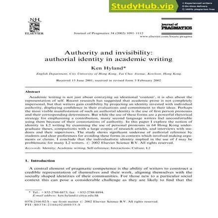 Authority And Invisibility Authorial Identity In Academic Writing | PDF