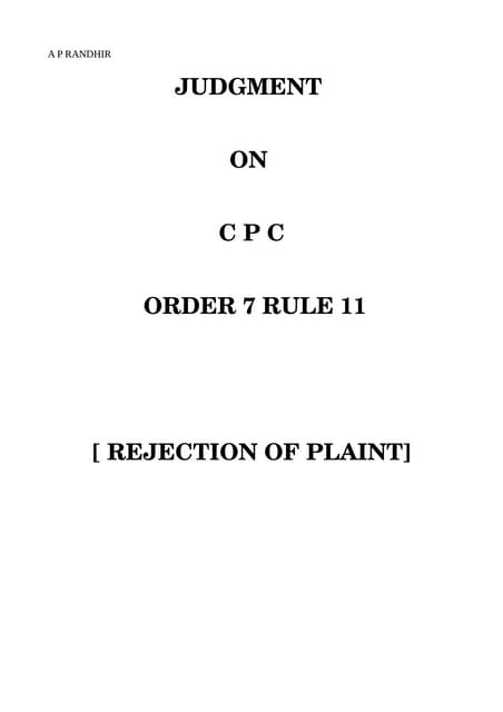 Authority CPC order 7 rule 11 | ODT | Legal Services Industry | Industries