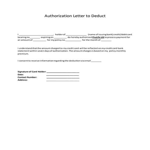 Authorization Letter to Deduct | PDF