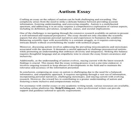 Autism Essay. Western Iowa Tech Community College | PDF