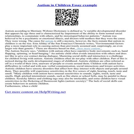 Autism In Children Essay Example | PDF