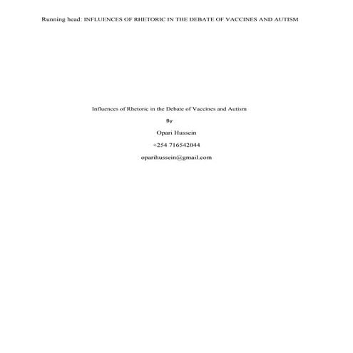proposal: Influences of Rhetoric in the Debate of Vaccines and Autism | PDF