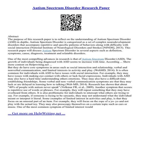 Autism Spectrum Disorder Research Paper | PDF