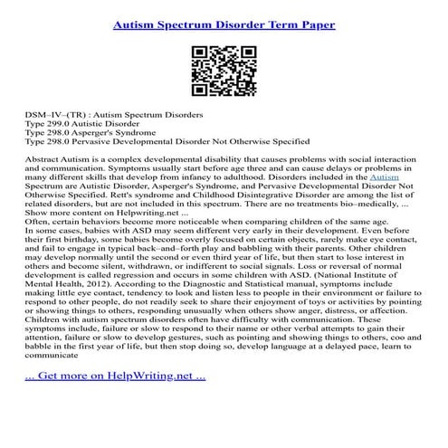 Autism Spectrum Disorder Term Paper | PDF