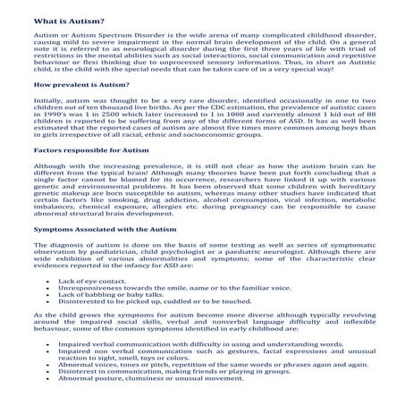 Autism, types, and treatment. A case study on autism | PDF