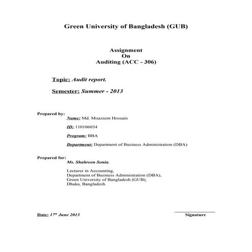 Autit report assignment from AUDITING | DOC